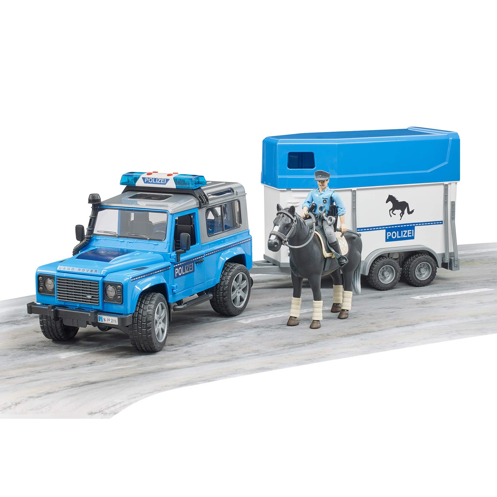 Bruder 02588 Land Rover Police Vehicle w Horse Trailer, Horse and Policeman, L&S Module