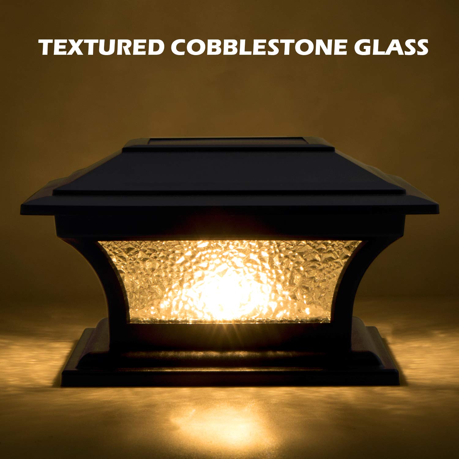 SIEDiNLAR Solar Post Lights Outdoor Glass LED Fence Cap Light 2 Modes for 4x4 5x5 6x6 Posts Deck Patio Garden Decoration Warm White/Cool White Lighting Black (4 Pack)