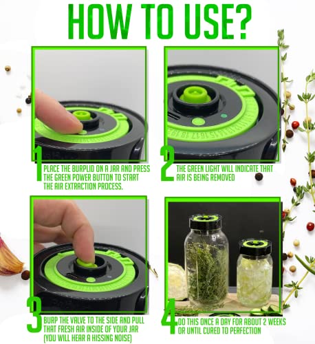 Burp Lids V2 Curing Lid - Automatic Burping - Built-In Extraction Pump - Vacuum Sealed for Successful Cure - Extend Product Shelf Life - Fits All Wide Mouth Mason Jar