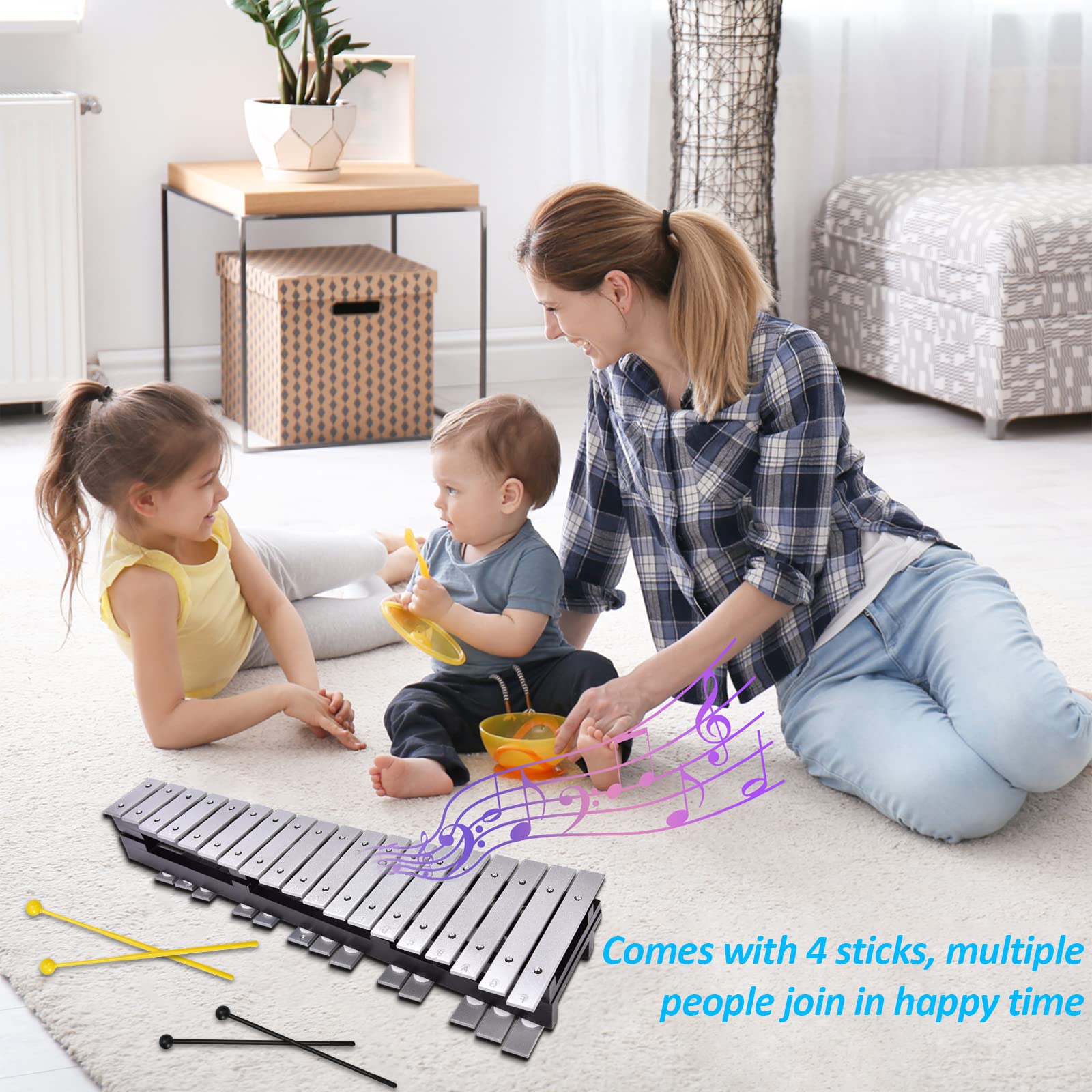 Sierjian 32 Keys Glockenspiel,Foldable Aluminum Xylophone for Adults, Percussion Instruments Kit for Children,Professional Educational Percussion Musical Instrument with 4 Mallets and Carrying Bag