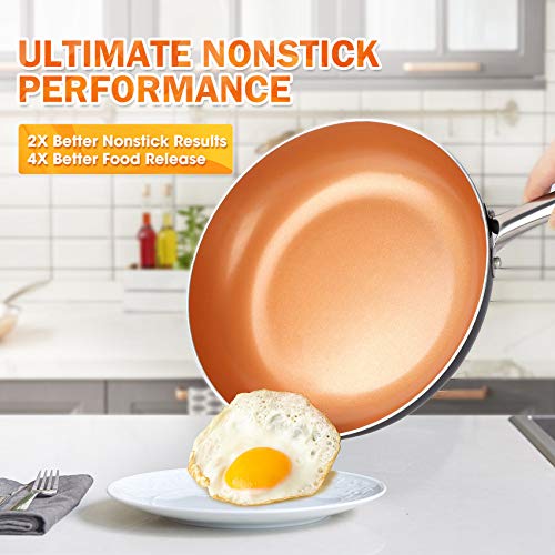 MICHELANGELO Pots and Pans Set 12 Pieces, Nonstick Copper Cookware Set with Ceramic Interior, Essential Copper Pots and Pans Set Nonstick, Ceramic Cookware Set 12 Piece with Spatula & Spoon