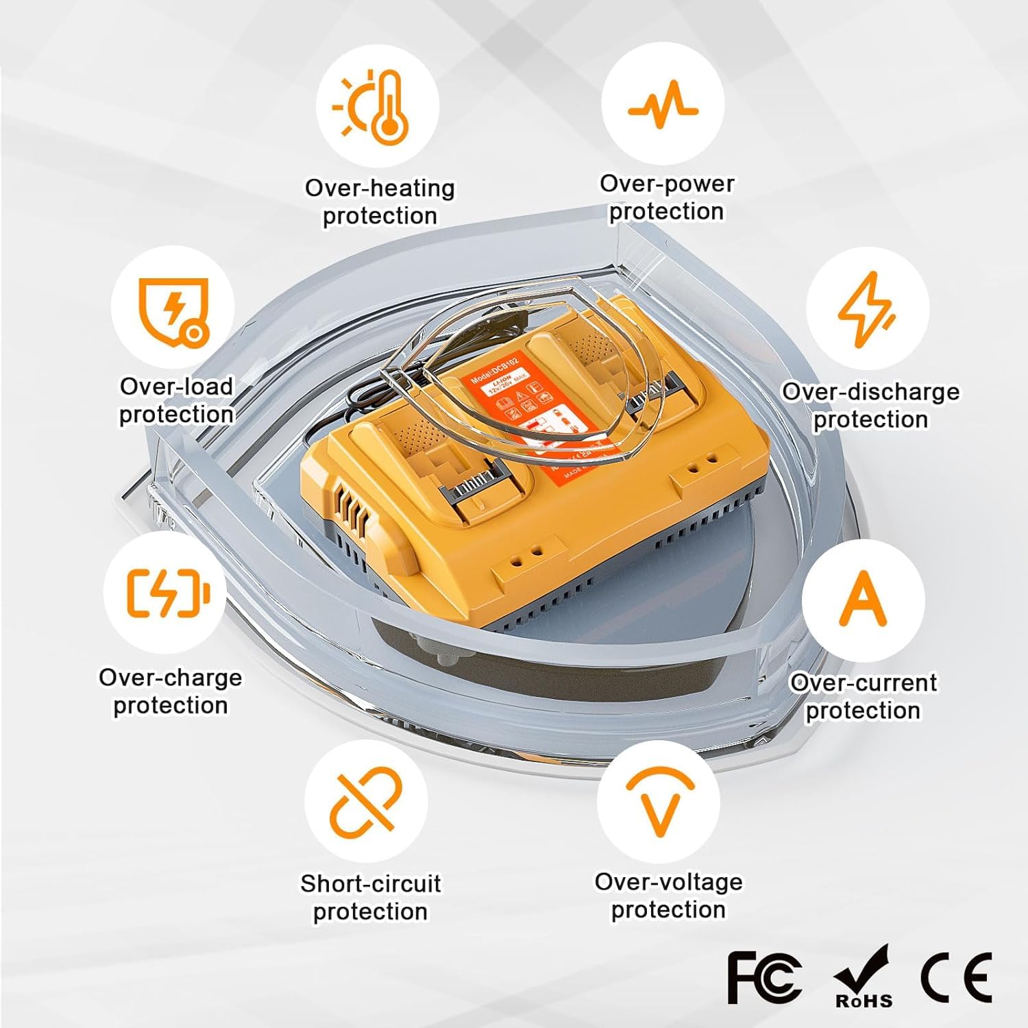 DCB102 Battery Charger Station for Dewalt Battery,Simultaneous Charging for 12V and 20V Max Battery, Compatible with DCB124 DCB126 DCB200 DCB205 Yellow