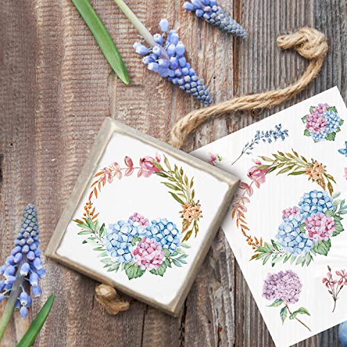 GSS Designs Hydrangea Rub on Transfers for Crafts and Furniture 2 Sheets 12"x16"- Home Furniture Transfers Rub on - Decor Flowers Stickers DIY Kits for Adults