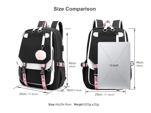 Gengx Teen Wednesday Addams Casual Rucksack-Waterproof Bookbag with USB Charging Port Classic Laptop Bag for Student