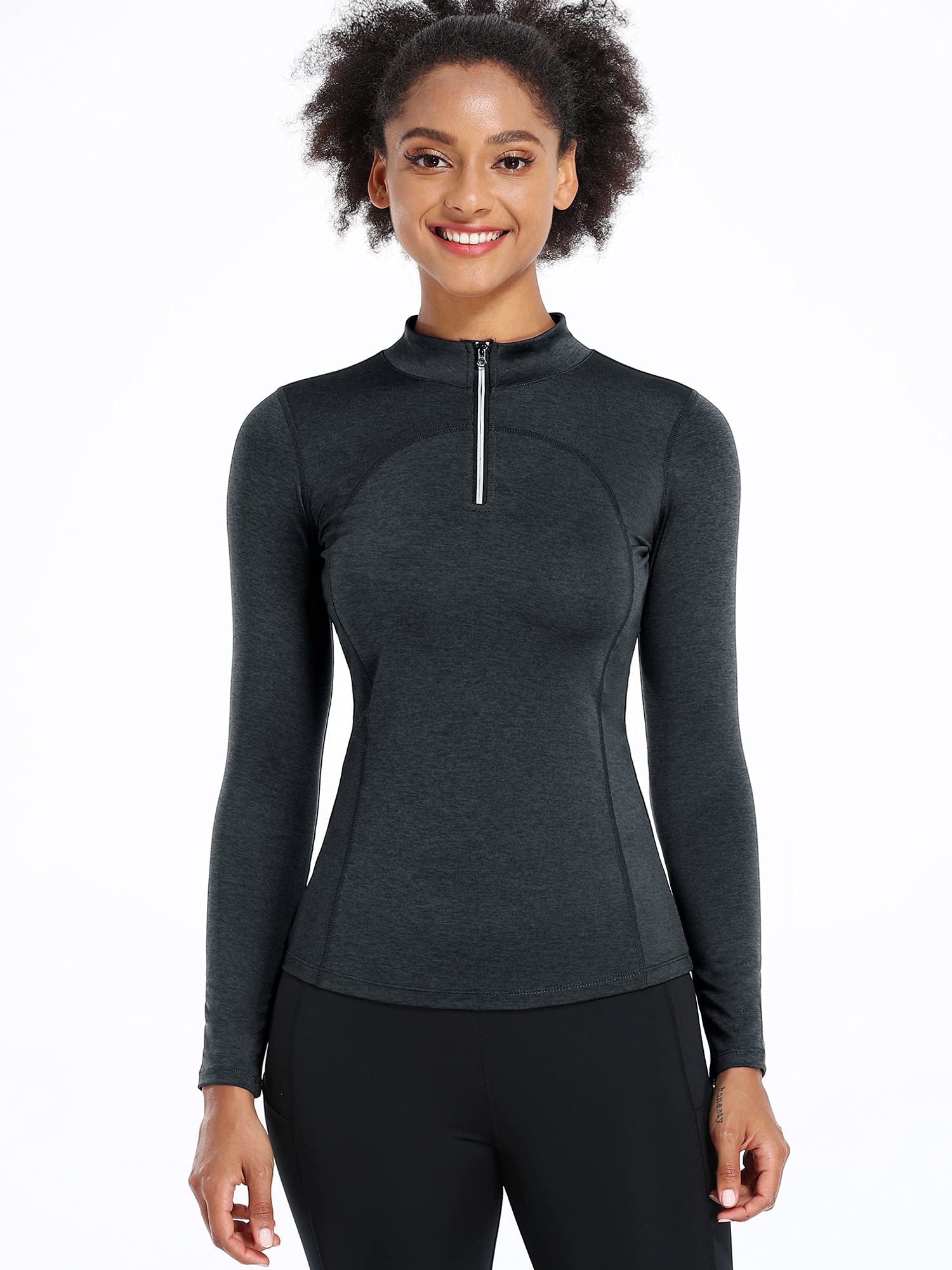 CADMUS Compression Long Sleeve Shirts for Women Workout Hiking Shirts, 3 Pack, Black & Grey & Blue, 2XL