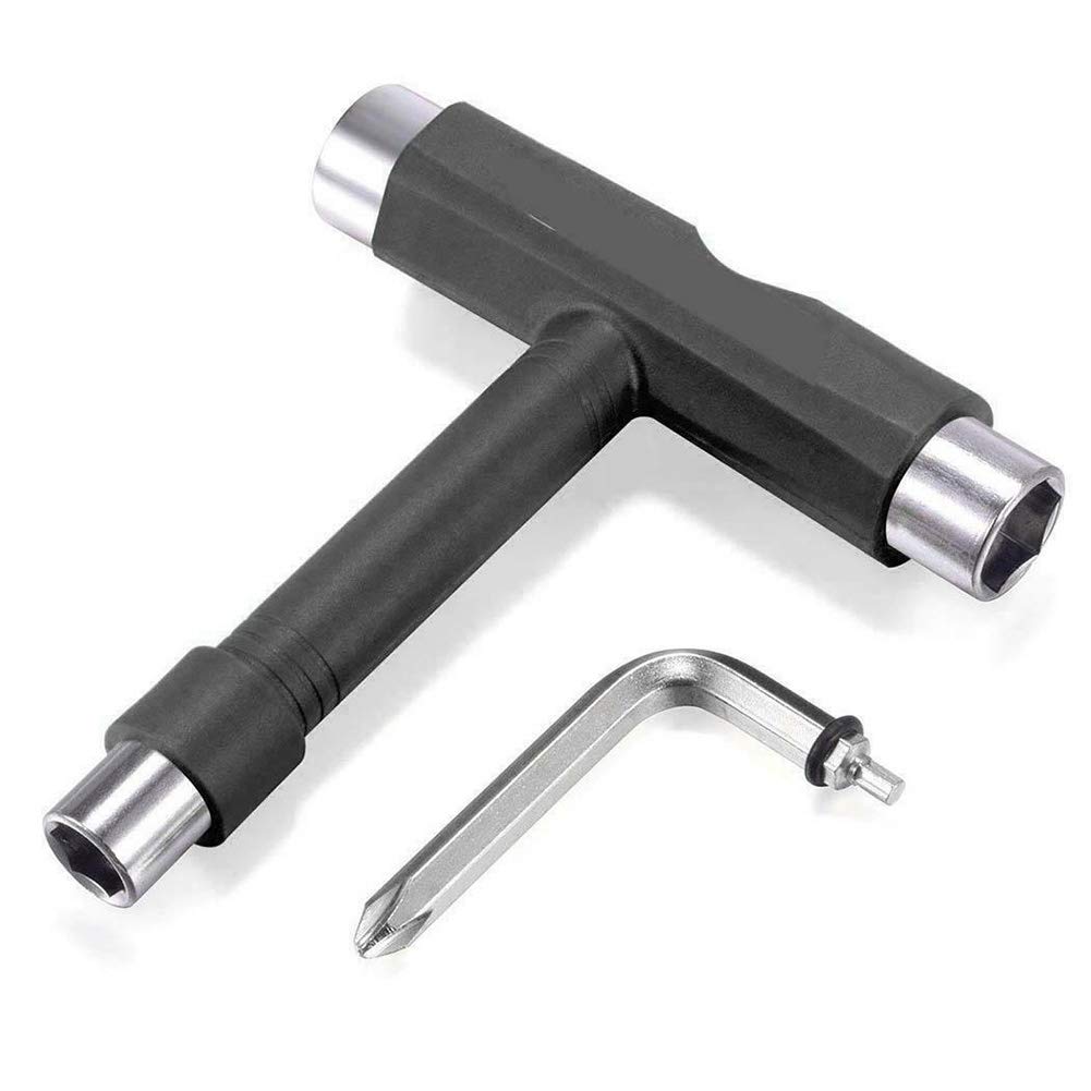 Biowlucn All-in-One Skate Tools Multi-Function Portable Skateboard T Tool Accessory with T-Type Allen Key and L-Type Phillips Head Wrench Screwdriver