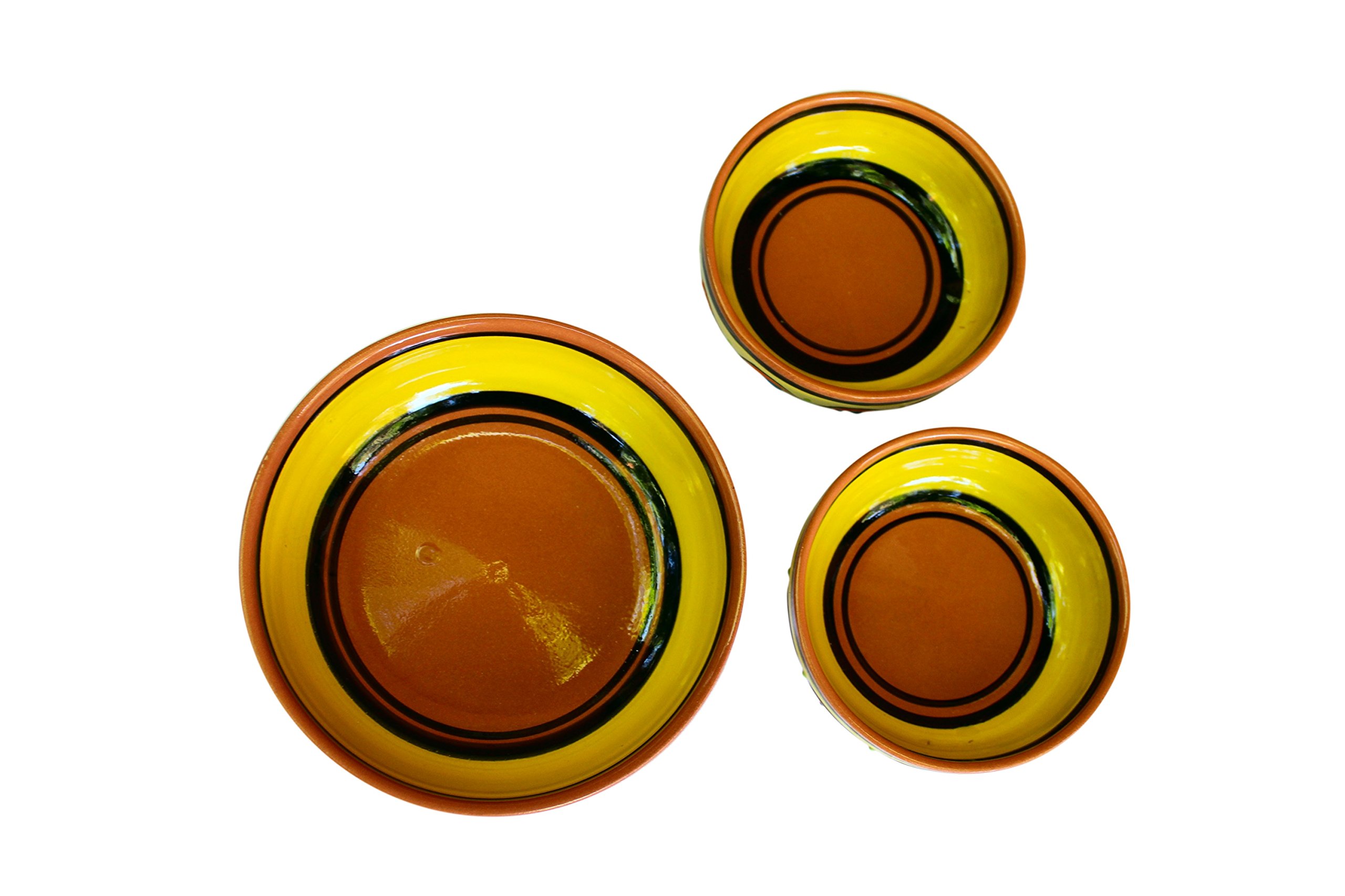 Canyon Cactus Ceramics Spanish Terracotta Set of 3 Small Dipping Bowls, Yellow