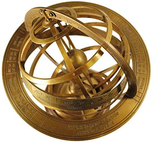 Brass Antique Finish Armillary Celestial Globe with Zodiac Engravings