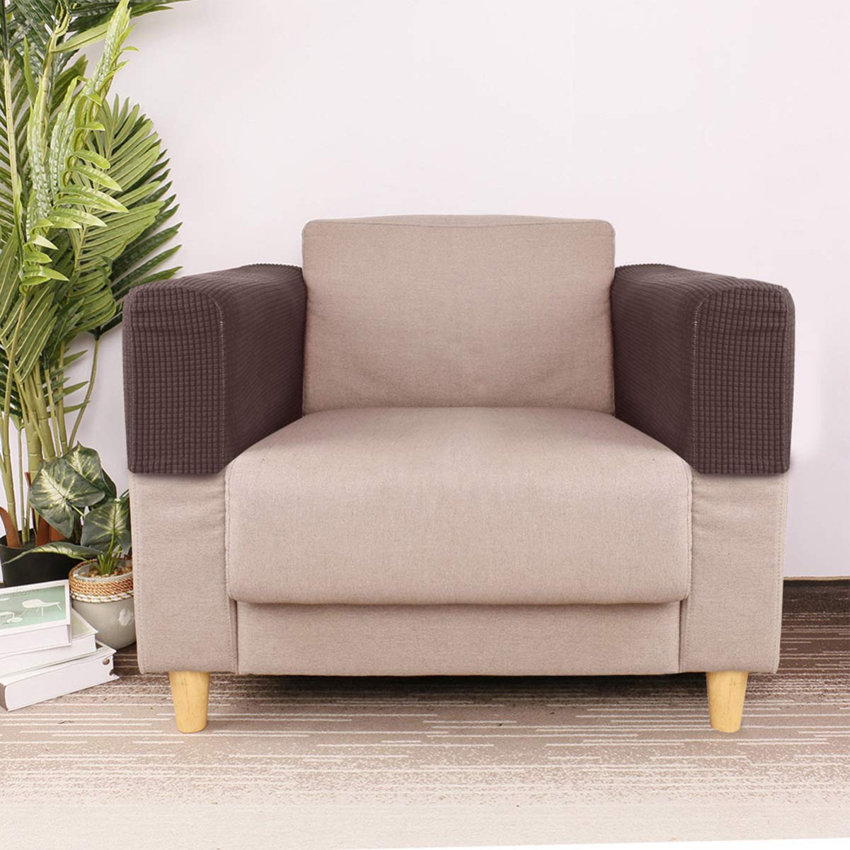 BESPORTBLE Chair Arm Protectors Sofa Armrest Cover Stretch Armchair Slipcover Protector Elastic Home Office Recliner Couch Cloth 2pcs (Dark Coffee)