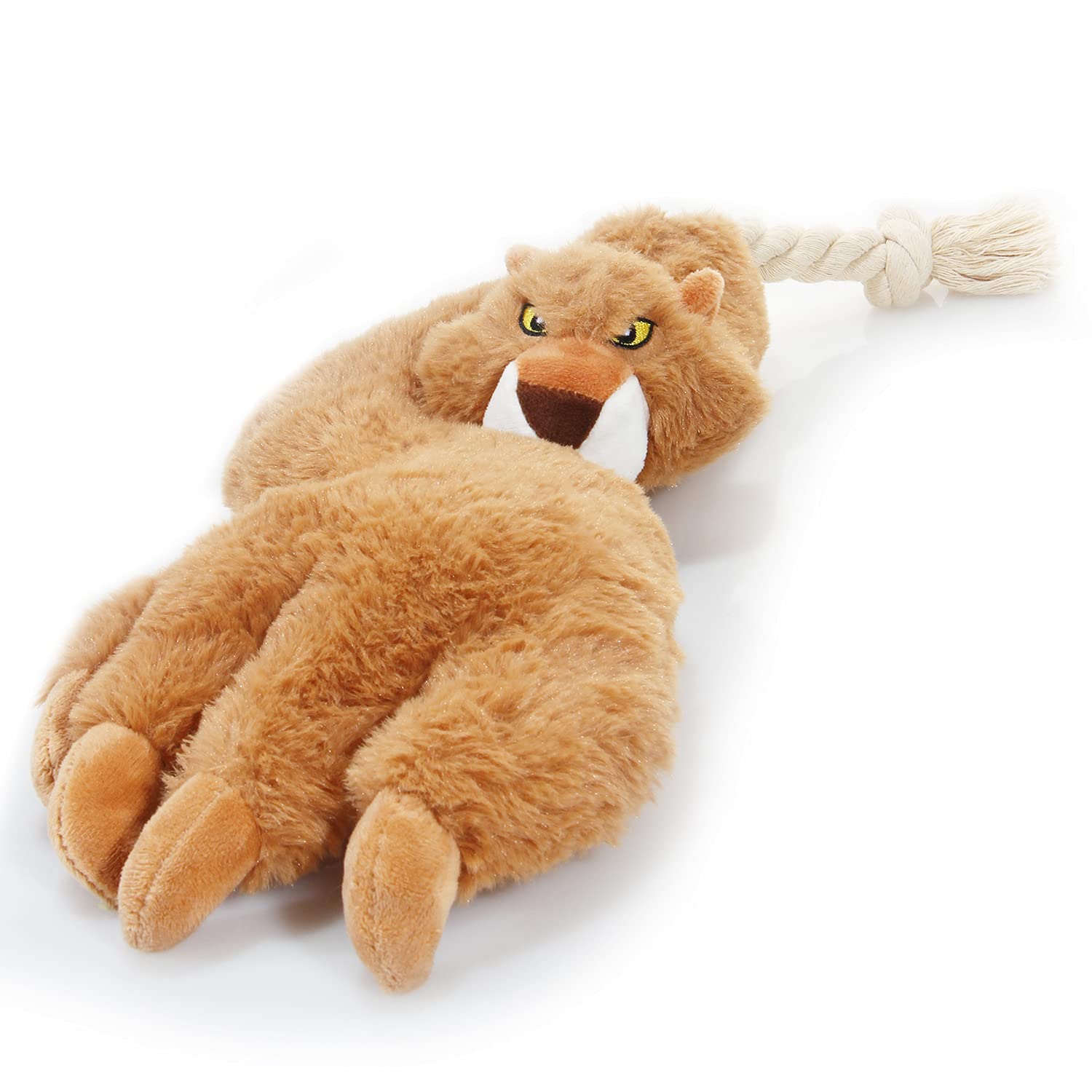 BZONZOON Plush Dog Toy Squeaky Durable, Soft, Interactive Squeaky Plush Toy with Reinforced Seams | Brown Bear's Paw