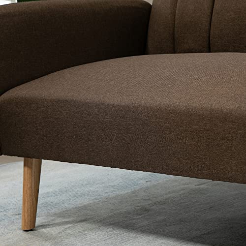 HOMCOM Two Seater Sofa Bed, Convertible Futon Couch Bed, Linen Upholstered Loveseat with Adjustable Backrest for Small Spaces, Living Room, Apartment, and Dorm, Brown