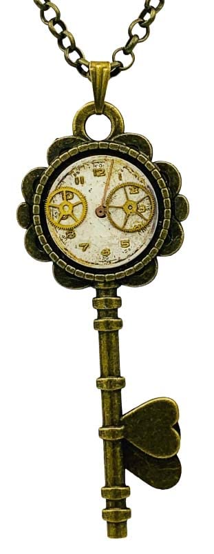 Brass Steampunk Time Traveling Necklace on Key Setting