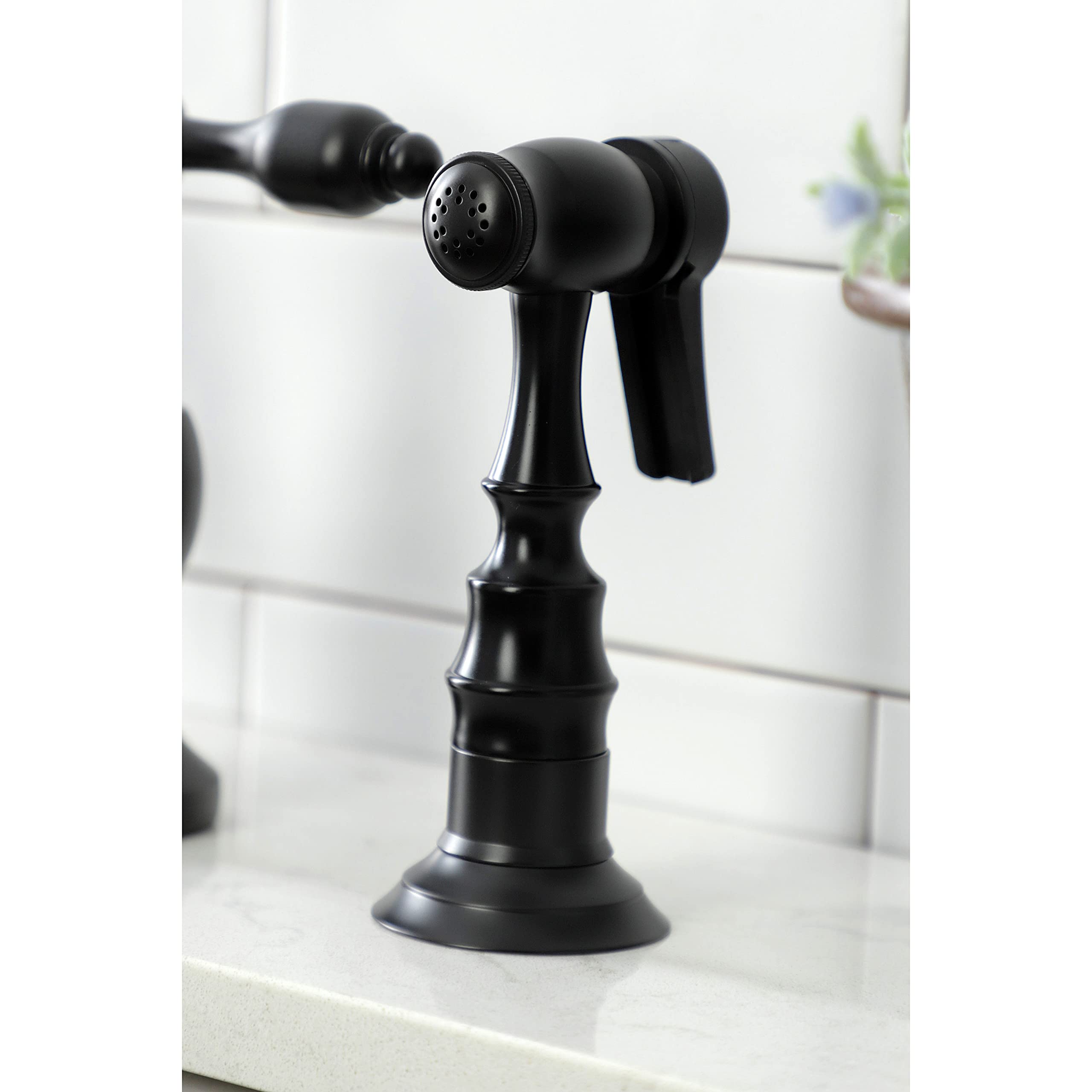 Kingston Brass KS7750TALBS Tudor Bridge Kitchen Faucet, Matte Black, 13.88 x 8.25 x 14.5