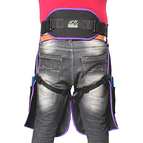 Equine Care Women's Farrier Apron with 4 Knife Pockets, 2 Nail Magnets, and Back Support - Cowhide Suede Leather and Canvas Chaps, 23 Inches-59CM