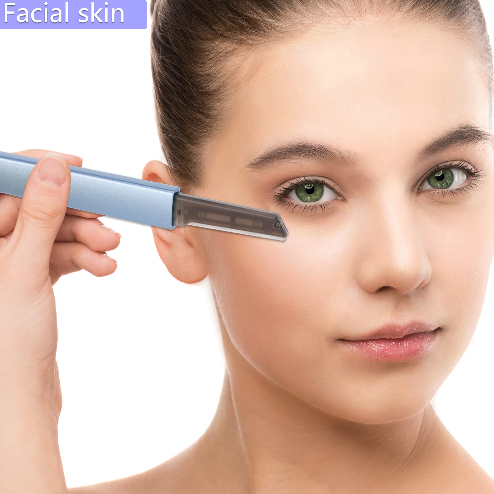Dermaplaning Tool,Safe aluminum alloy eyebrow Razor, Eyebrow Trimmer Shaper,Face Razors for Women, metal matte material can be replaced with blades (Blue)