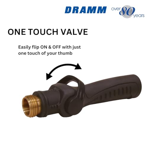 Dramm One Touch Durable Valve with One Touch Thumb Controlled On/Off Valve, Full Water Flow and Heavy Duty Construction, Black