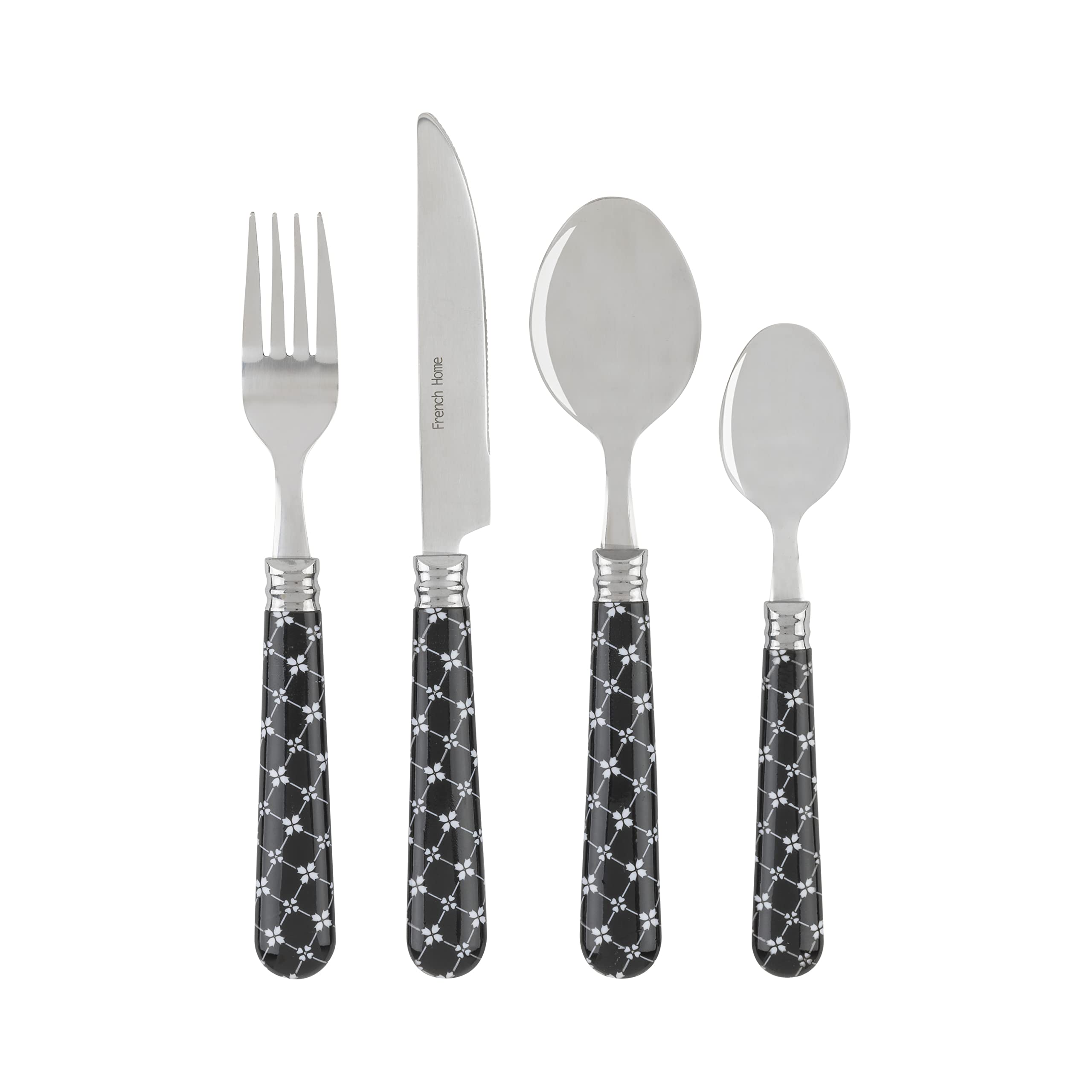 French Home Bistro 16-Piece Stainless Steel Flatware Set β Dinner Cutlery Set β Silverware Set Dishwasher Safe β Spoon & Fork And Knife Set β Modern Silverware Set For 4 (Red/White)