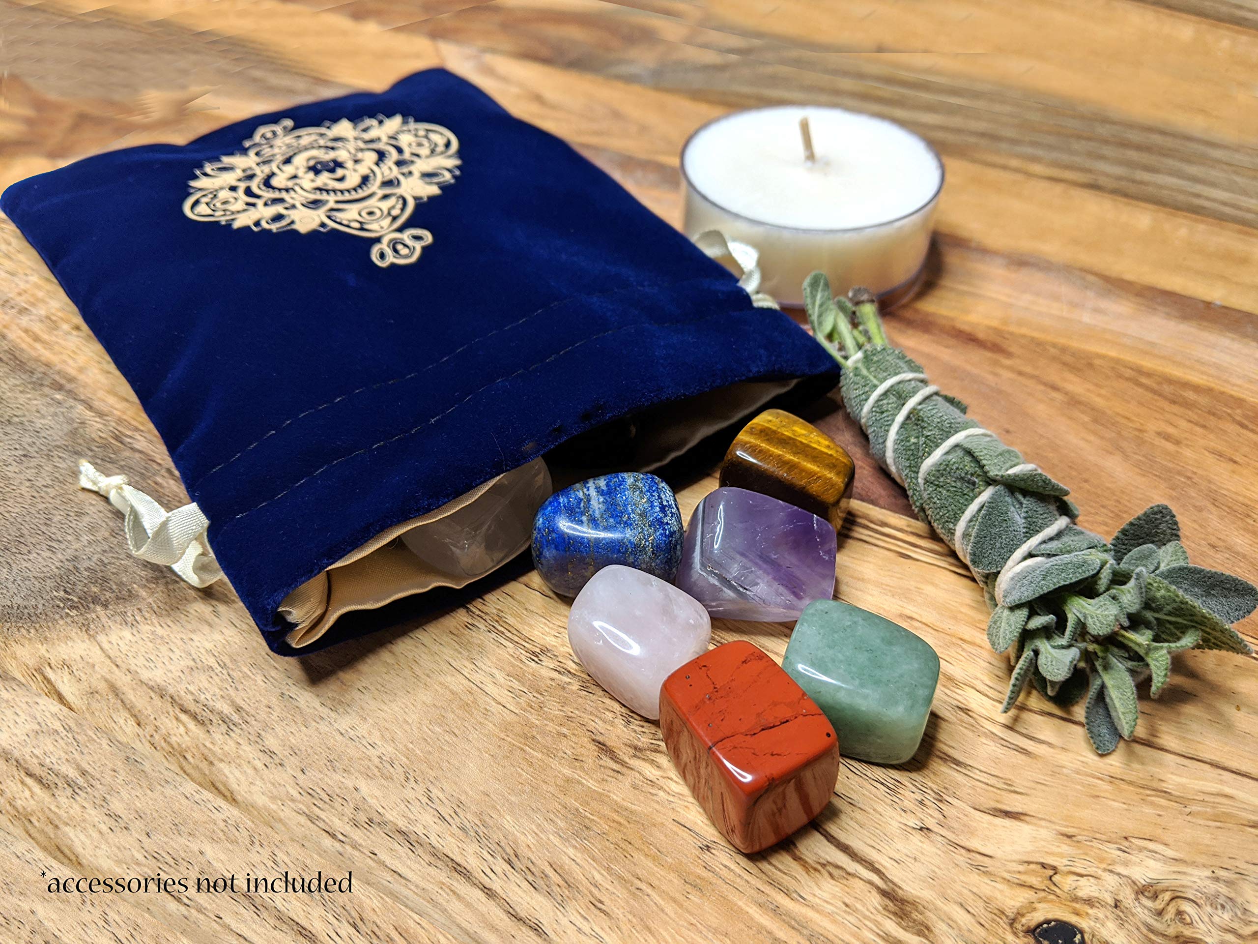 Miriyan Spiritual Mandala Tarot & Dice Bag I Velvet & Satin Drawstring Pouch Ideal Size for Tarot & Oracle Cards, DND, D&D, Dungeons and Dragons Accessories, Runes & Jewelry I Travel Gift Bag (Blue)
