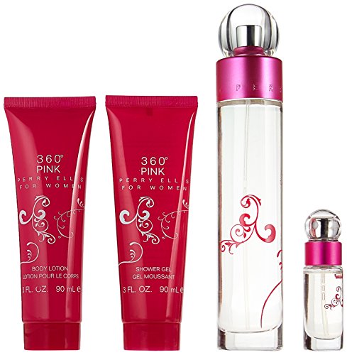 Perry Ellis 360 Pink for Women Gift Set (Eau de Parfum Spray 3.4 Ounce, Lotion, Shower Gel, Eau de Parfum Spray 0.25 Ounce)