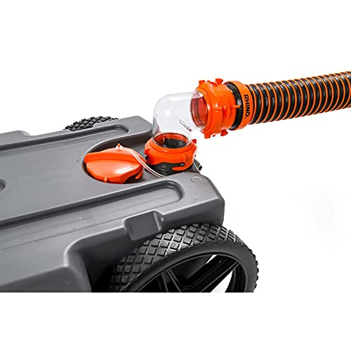 Camco Rhino 28-Gallon Portable Camper / RV Tote Tank - Features Large Heavy-Duty No-Flat Wheels & Built-In Gate Valve - Removable Steel Tow Adapter, 3β RV Sewer Hose & More RV Accessories (39004)