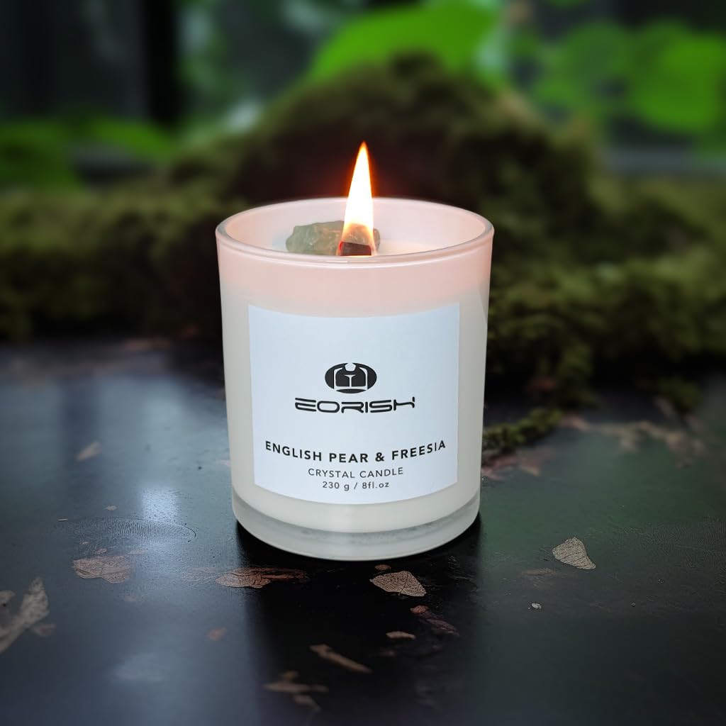 Candles with Crystals Inside, Healing Crystal Candles, Natural Candle for Home Scented, Pear & Freesia Scented Aromatherapy Candle Gift for Women