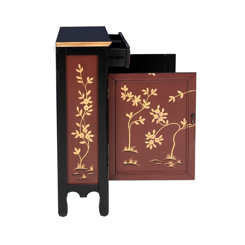 BOWERY HILL Narrow Console Table with Drawers and Doors for Living Room, Tall Wood Table for Behind The Sofa, Hand Painted, Red