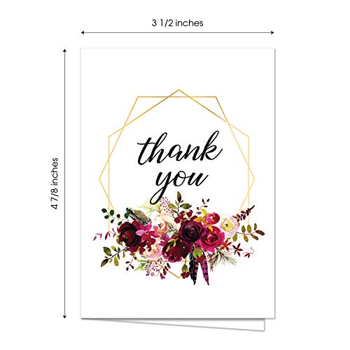 Fall Floral Thank You Notes / 24 Appreciation Cards And White Envelopes / 4 Thanks Flower Frame Note Card Designs / 3 1/2" x 4 7/8" Thank You Greeting Cards/Made In The USA