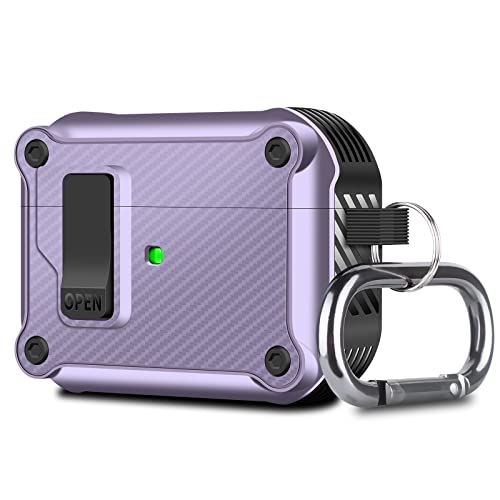 for AirPods Pro 2 Case, AirPods Pro 2nd Generation Case 2022 with Secure Lock Clip Hard AirPods Pro 2nd Cover Keychain for Men Women, Full Body Shockproof Protective Case for AirPods Pro 2nd-Purple