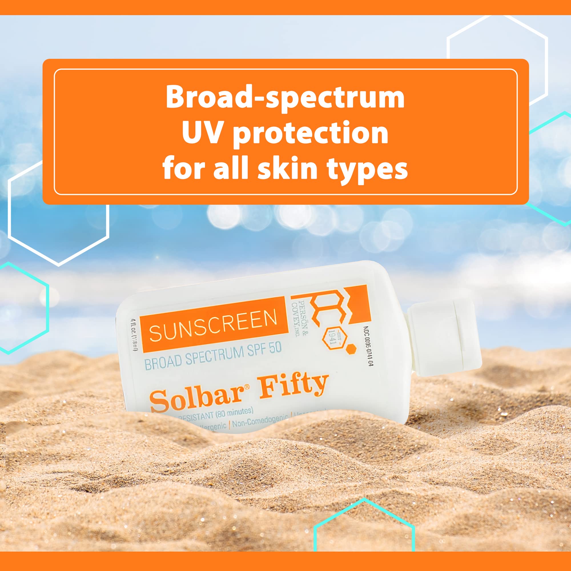 Person & Covey SPF 50 Sunscreen Face & Body Sun Cream - Solbar Fifty Body & Face Sunscreen SPF 50 Broad Spectrum Sunscreen - Water-Resistant Sun Cream, Sun Screen Protector for Face & Body - 4 Fl. Oz.