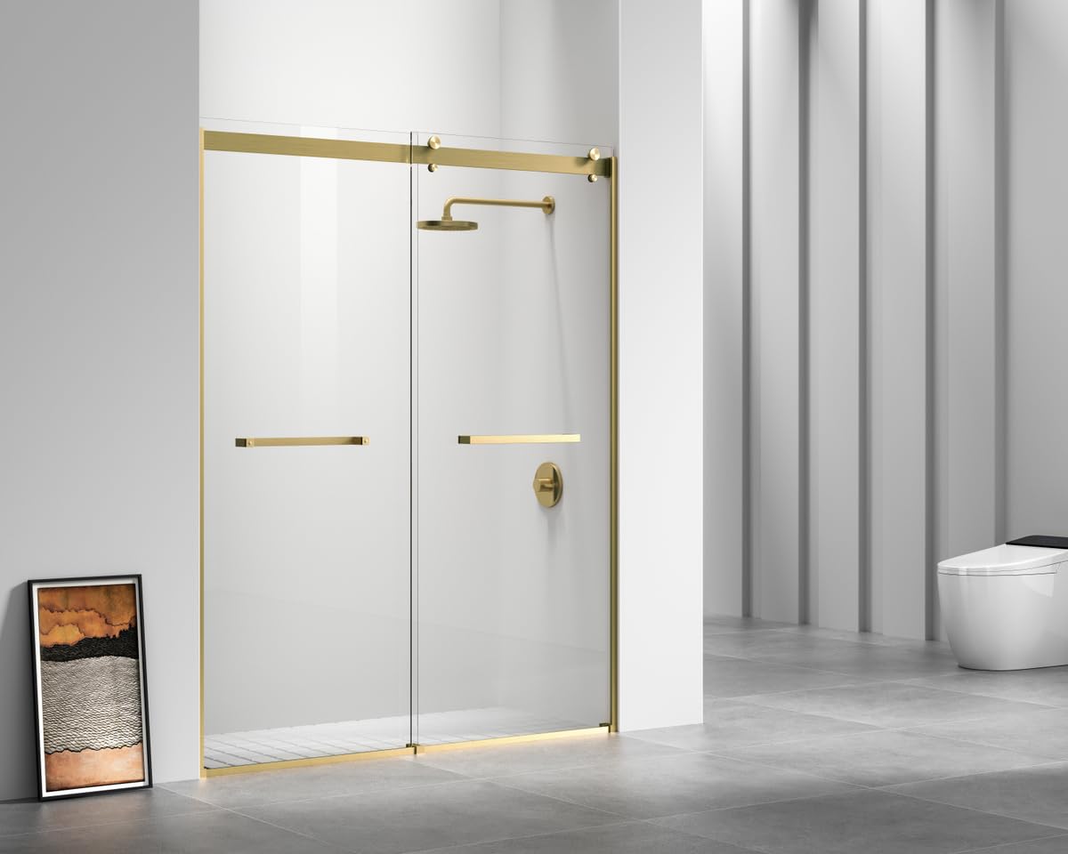Elegant Kitchen and Bath SD202-6076BGD Frameless Shower Door 60 x 76 Brushed Gold