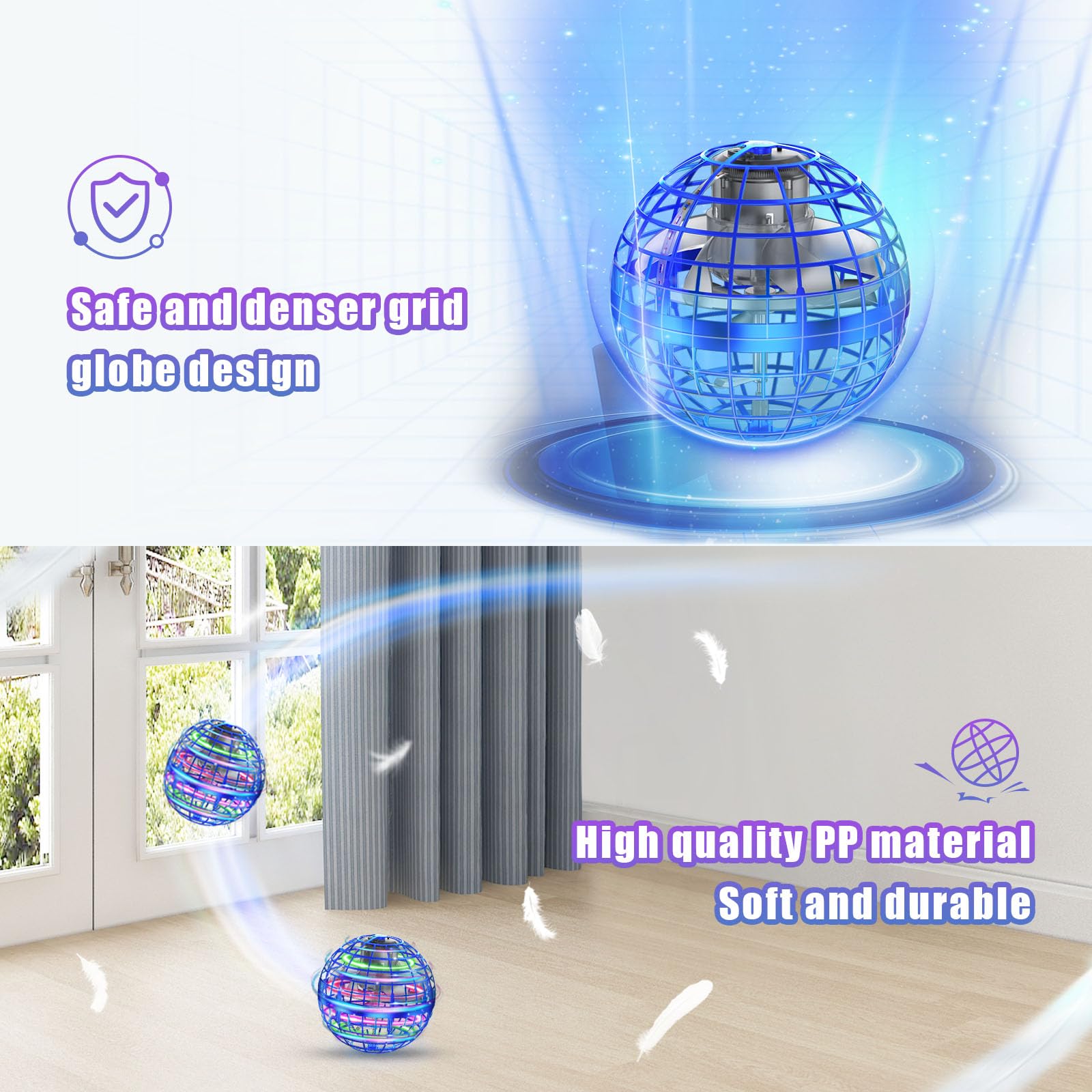 XINHOME Flying Ball Orb Toys Hover Soaring Flying Toy Globe Shape Magic Boomerang Spinner Hand Controller Mini Drone for Kids Adults Outdoor Indoor (Blue)