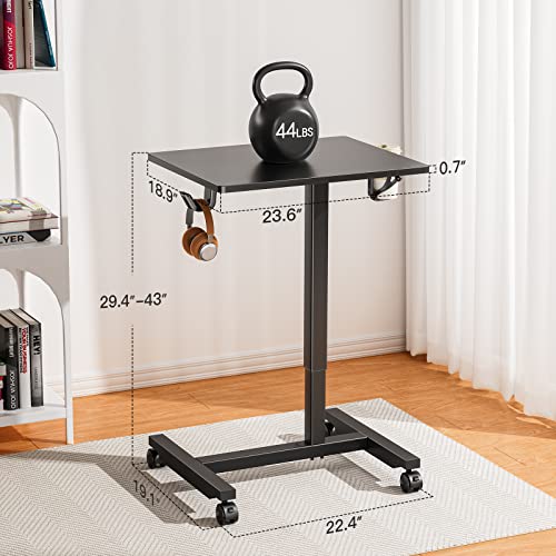 ErGear Laptop Mobile Standing Desk, Height Adjustable Laptop Desk with Wheels, Pneumatic Mobile Desk with Hook and Cup Holder, Rolling Desk for Home Office Workstation for Standing or Sitting, Black