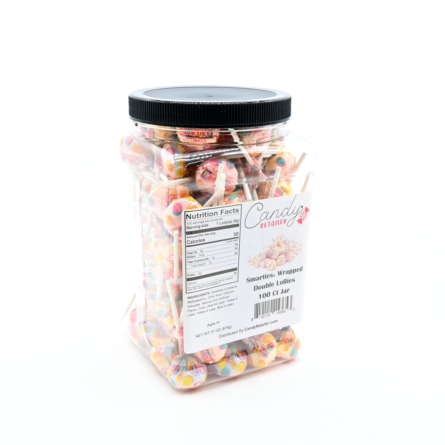 Candy Retailer Smarties Wrapped Double Lollies 100ct Jar (1 Jar)