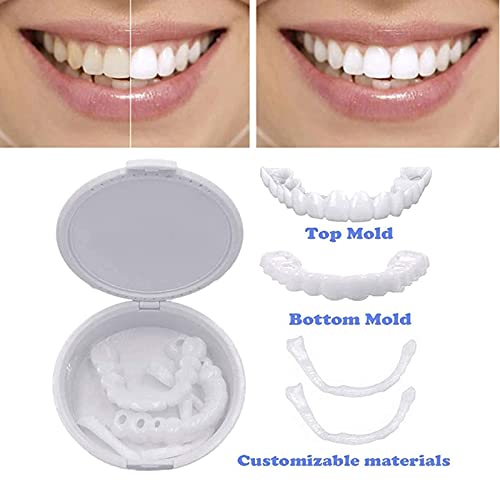 icehao Upper & Lower Teeth Veneers - Simulation Braces Snap On Smile Tooth Cover Perfect Whitening One Size Fits Most Comfortable Denture to Make White Beautiful Neatr (2pcs) 2 Count (Pack of 1)