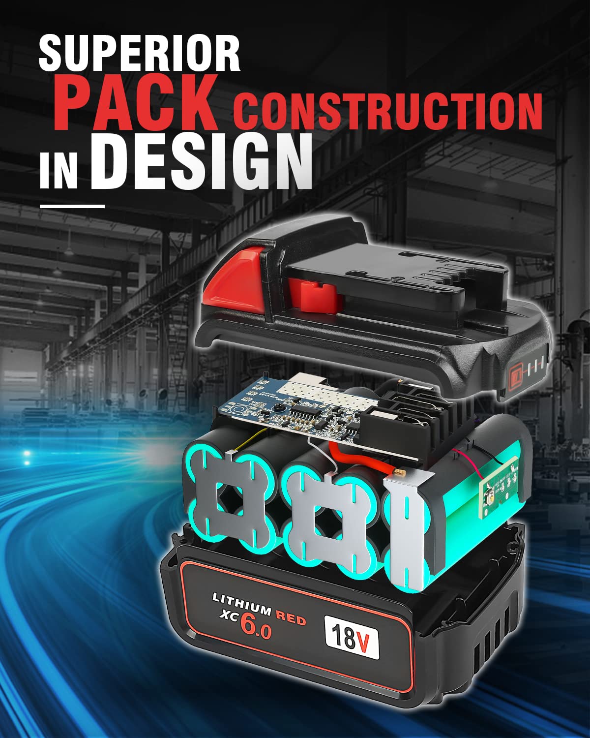 Bslite 2Packs Replacement for Milwaukee M18 Battery 6.0Ah 48-11-1862 Compatible with Milwaukee M18 Battery Tools and Charger(Black)