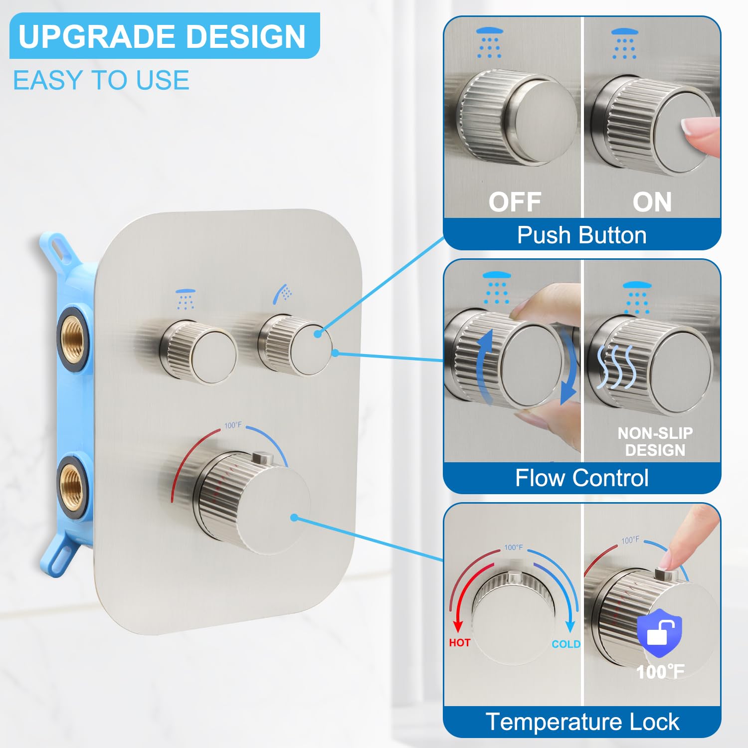 Backnets Shower System 12 inch Ceiling Mount Shower Faucet Set High Pressure Shower Head System with 4pcs Adjustable Body Sprays,Bathroom Shower Fixtures Rain Mixer Shower Combo(Brushed Nickel)