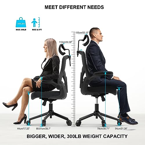 π―πΆπ΄π¬ πΆπππ°πͺπ¬ πͺπ―π¨π°πΉ, Ergonomic Mesh Desk Chair, High Back Computer Chair- Adjustable Headrest with Flip-Up Arms, Lumbar Support, Swivel Executive Task Chair (Modern, Black)