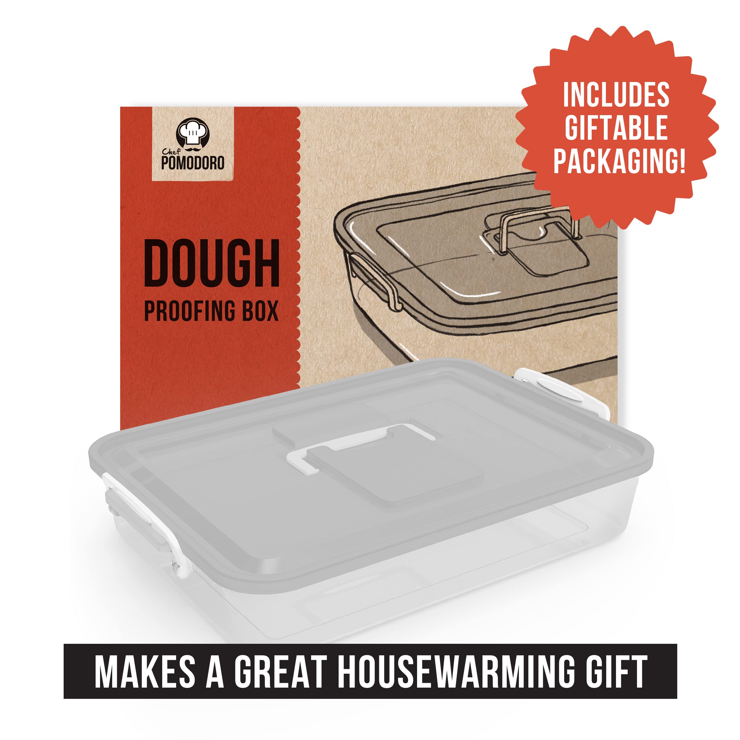 Chef Pomodoro Pizza Dough Proofing Box, 14 x 11-Inch, Pizza Dough Container, Fits 4-6 Dough Balls, Household Pizza Dough Tray With Convenient Carry Handle (Grey)