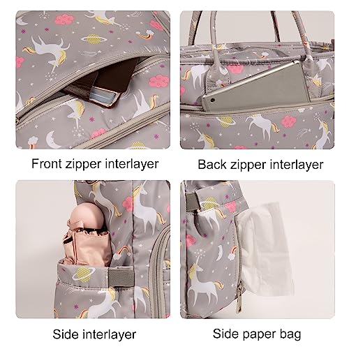 MEYTEILAY Diaper Bag Tote Baby Changing Bag Portable Waterproof Splashproof and Large Capacity with Shoulder Strap Stroller hooks(Flower Black)