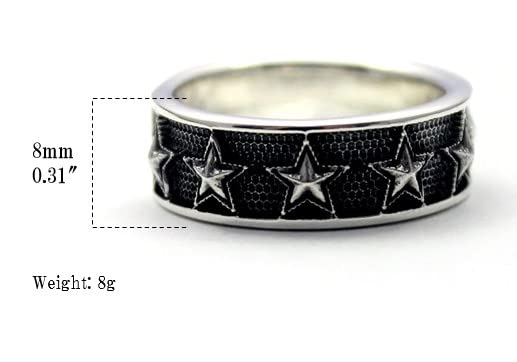 COSUMOSU 925 Sterling Silver Stackable Star Black Punk rings US 9.5