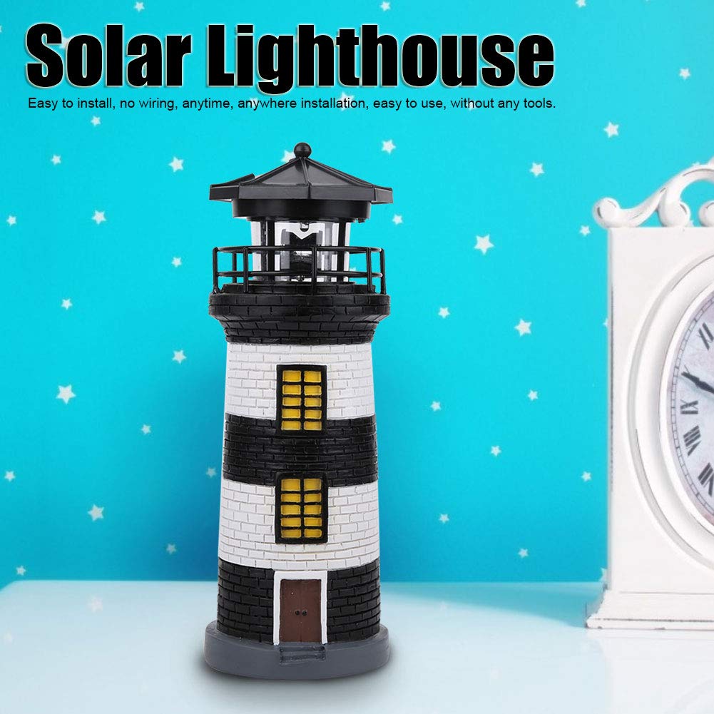 Pesine Solar Lighthouse Statue Rotating Outdoor Light Garden Yard Lawn Craft Ornament for Home Decoration