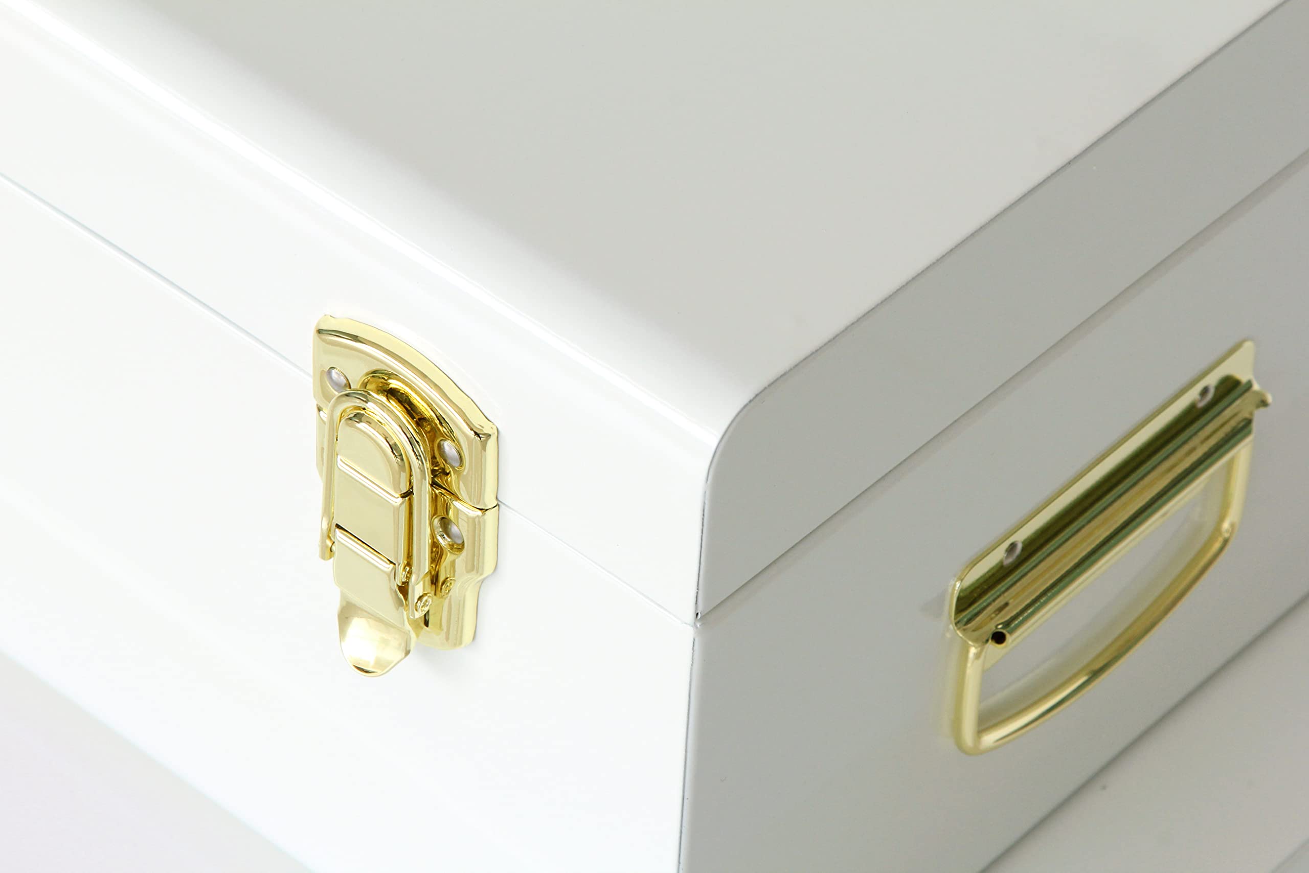 Vixdonos Metal Trunk Decorative Storage Box Set of 2 College Dorm Chest with Handle (White)