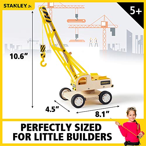 Stanley Jr. STANLEY Jr DIY Yellow Lifting Crane Kit for Kids - Easy Assembly Crane Building Kit - Wood Crane Toy Craft - Wood, Paint & Decals Included