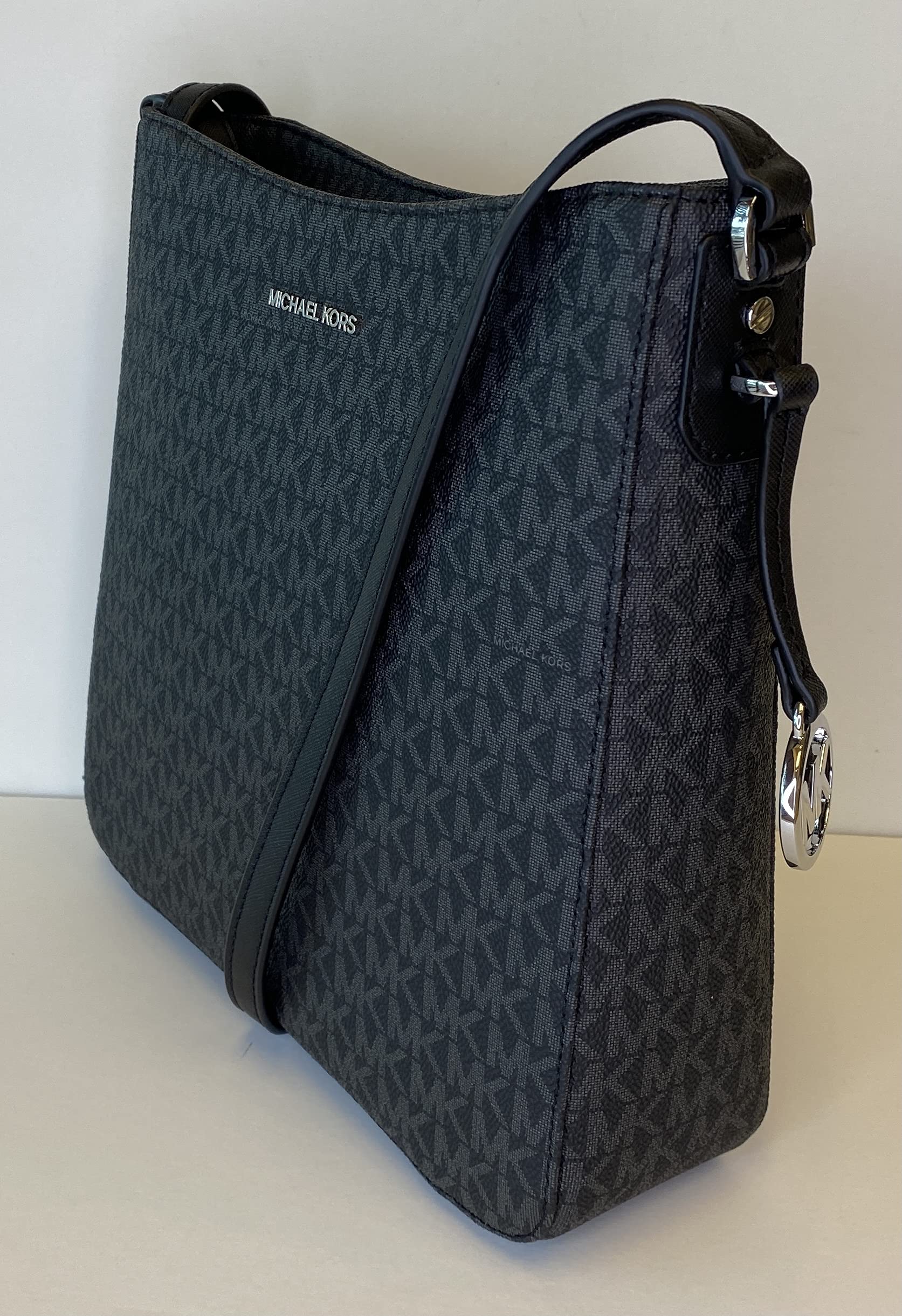 Michael Kors MICHAEL Michael Kors Jet Set Travel Large Messenger Crossbody bundle with Trifold Wallet Purse Hook (Signature MK Vanilla)