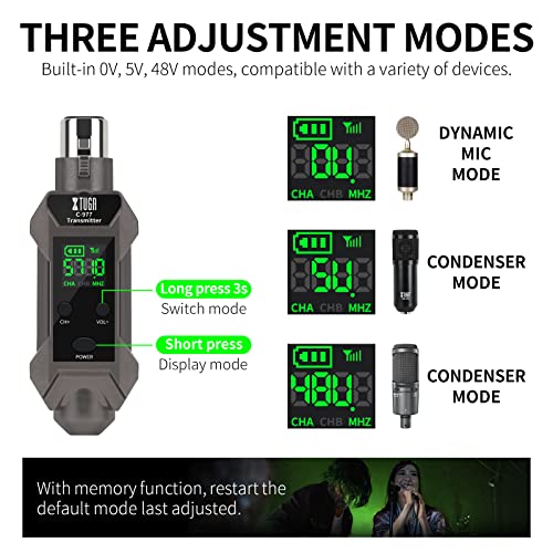 XTUGA C-977 UHF Wireless XLR Transmitter and Receiver& Wireless Guitar Transmitter Receiver,Rechargeable Mic Adapter 16 Channels 164ft Range for Dynamic Microphone,Audio Mixer,Electric Guitar Bass