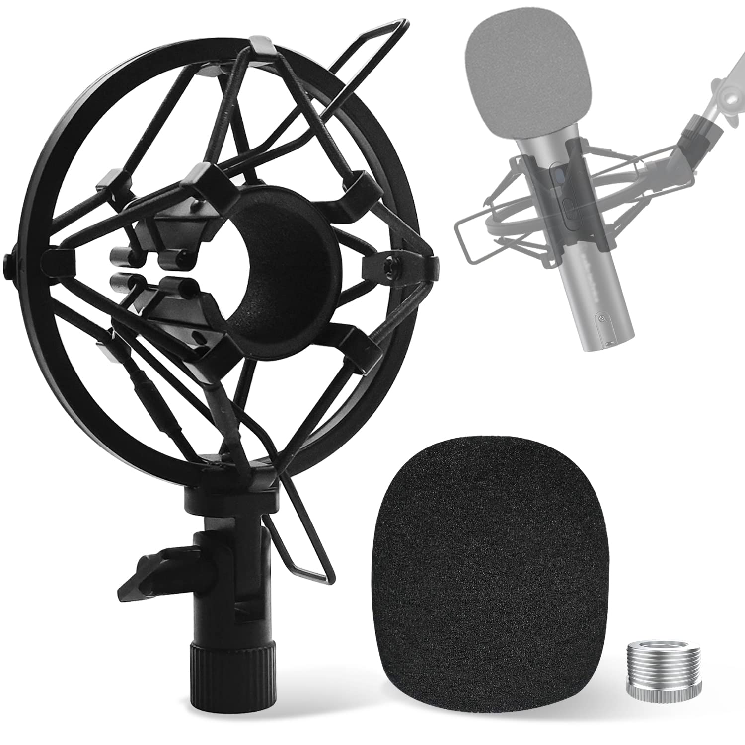 Mictop Q2U USB/XLR Microphone Shock Mount, Microphone Mic Holder with Foam Windscreen for Samson Q2U, ATR2100-USB Microphone, Anti-Vibration Shock Mount with Pop Filter for Reduce Vibration and Noise