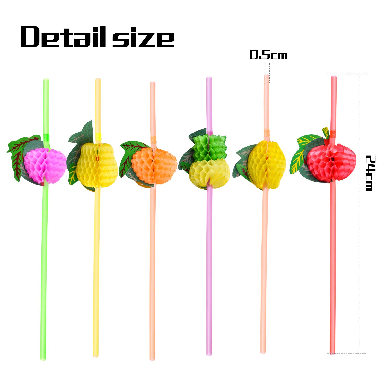 BronaGrand Fruit Straws,50pcs Multicolors Plastic Honeycomb Straws Disposable Luau Party Straws for Drinks Margaritas Cocktails