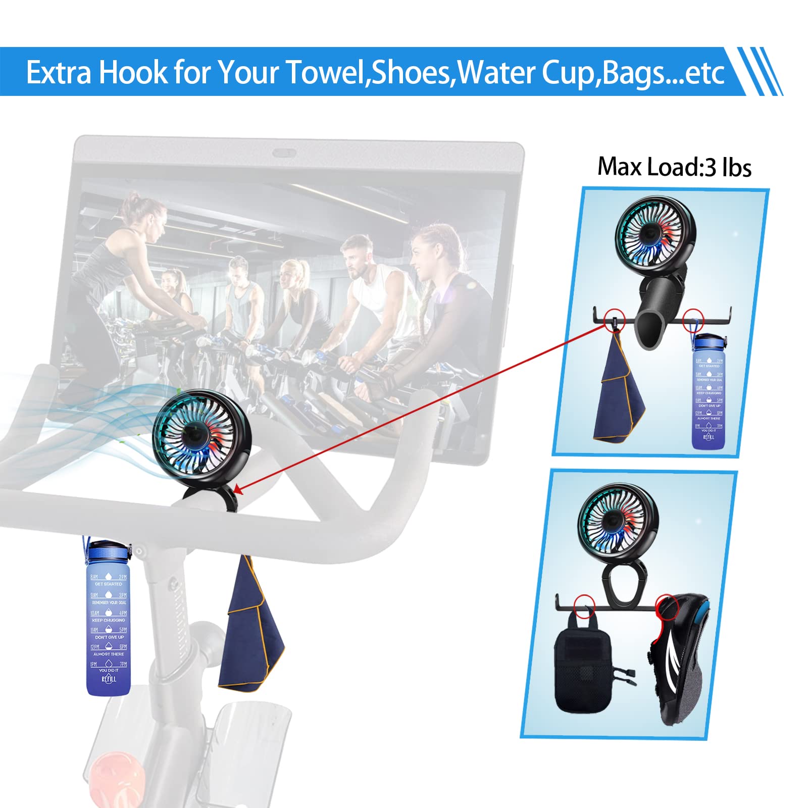 BOALEEN Fan for Peloton Bike Plus - Peloton Fan Attachment with Hook USB Fan Specially Design for Peloton Bike+ - Adjustable Angle and 3 Speed - Keep Cool When You Ride