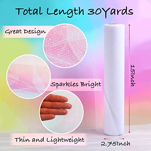 ICOSHOW Sparkling Tulle Rolls, 15β by 30 Yards (90FT) Glitter Tulle Spool Ribbon Fabric for Wedding Birthday Bridal Shower Tutu Skirt Party Gift Wrapping (White)