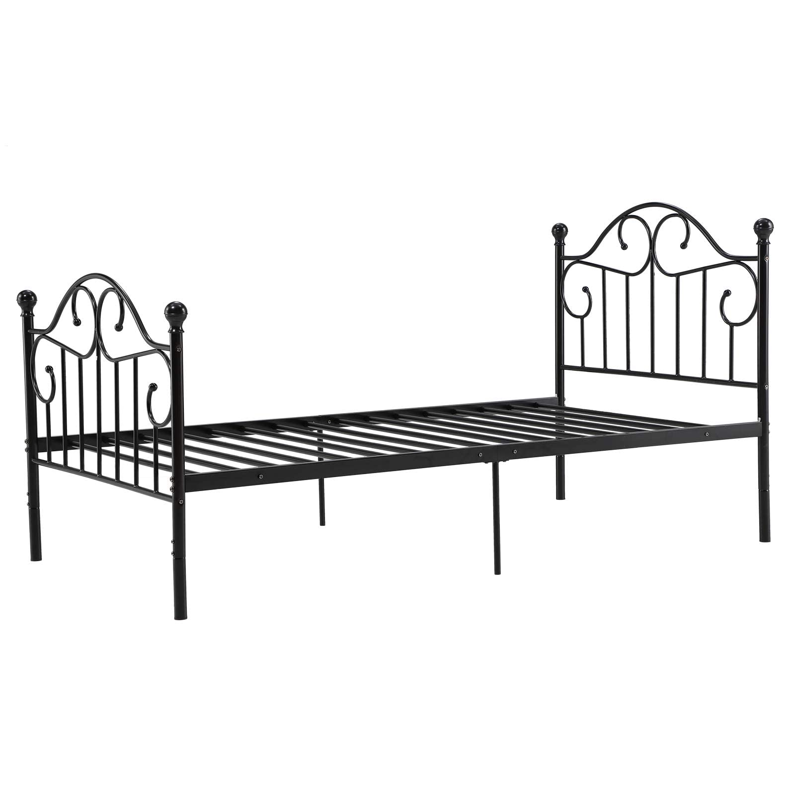 Bonnlo Twin Size Bed Frames, Decorative Metal Platform Bed Frame, Twin Bed Frames with Headboard, no Box Spring Needed, 2 Height Settings: 6” or 12”, Black